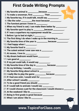 30 Fun First Grade Writing Prompts - TopicsForClass