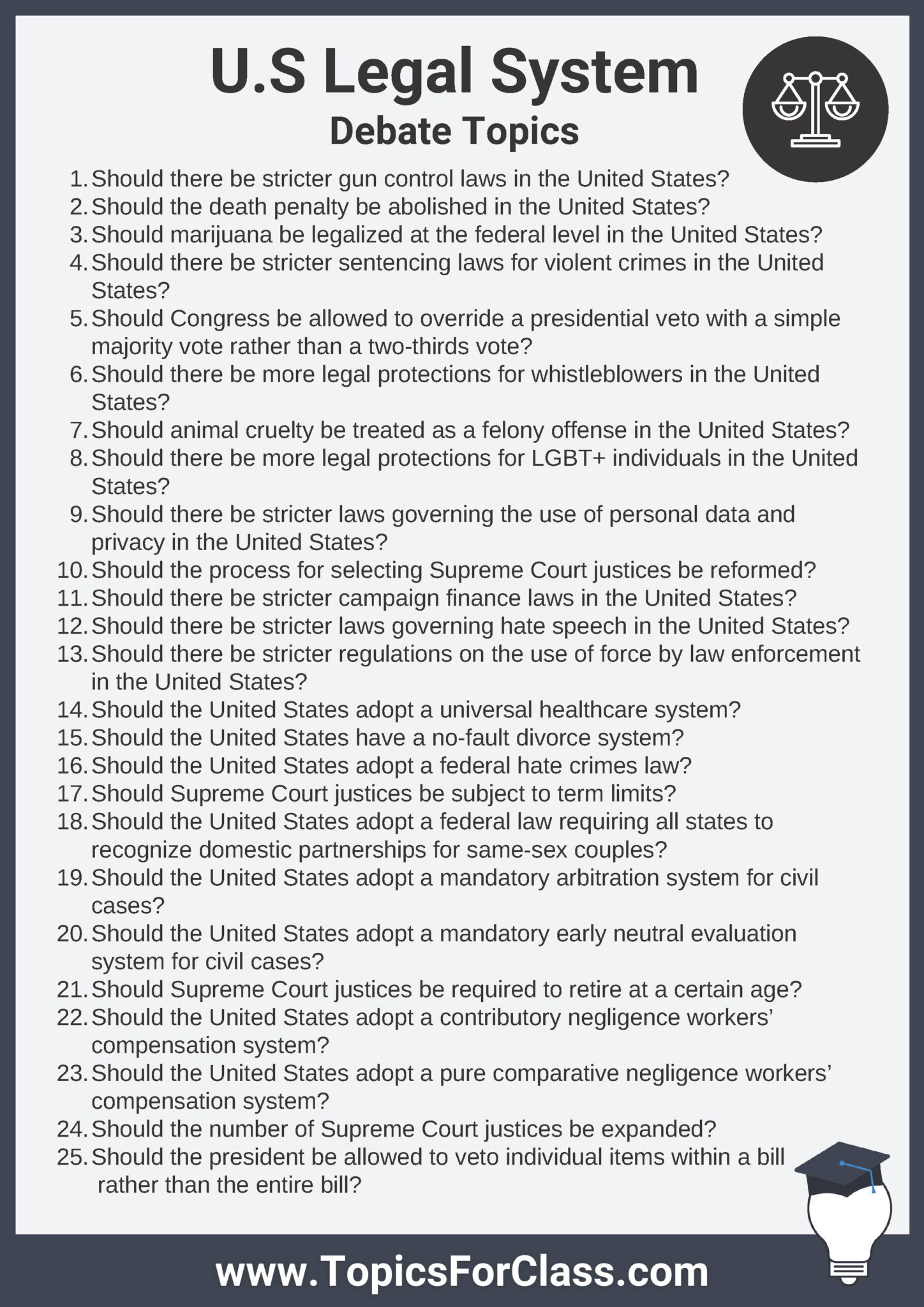 25 Debate Topics About The Legal System In The U.S.A - TopicsForClass