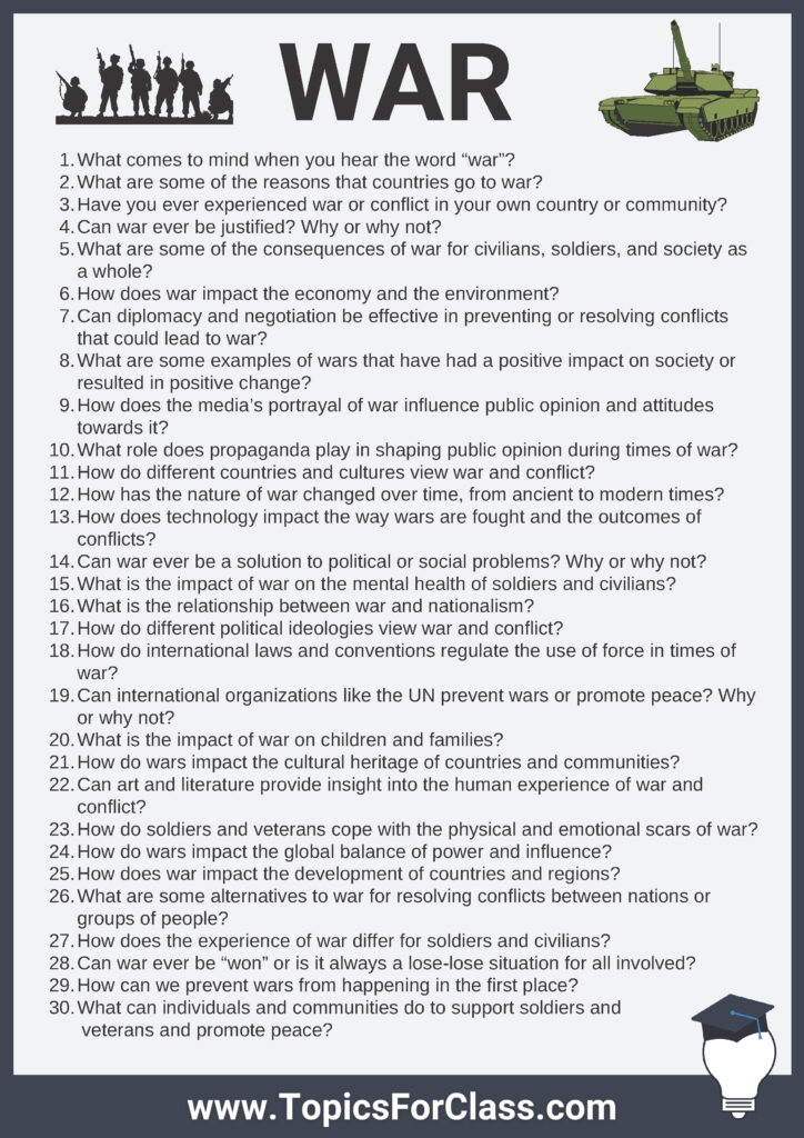 30 Questions About War And Conflict | Discussion Questions For Your ESL ...