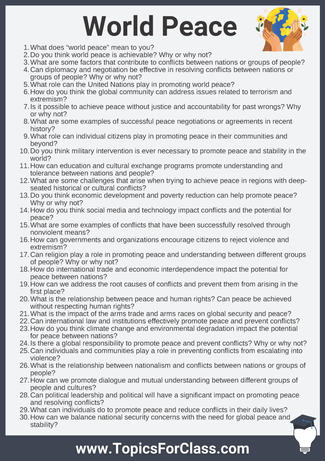 Conversation Questions About World Peace - TopicsForClass
