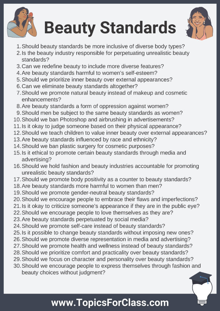 30 Powerful Debate Topics About Beauty Standards - TopicsForClass